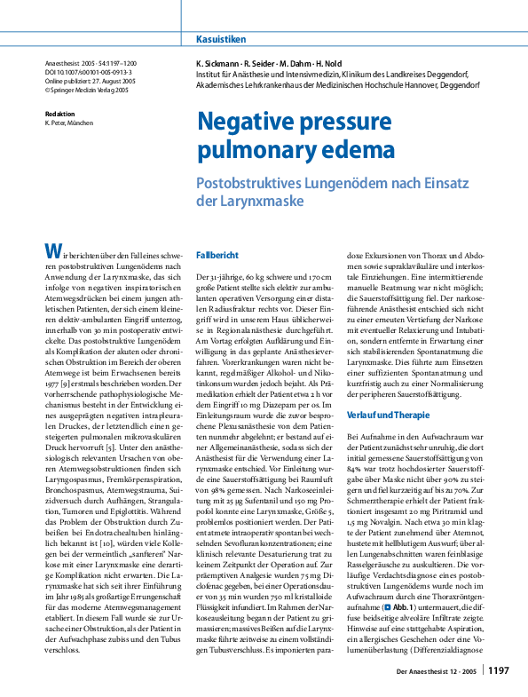 (PDF) Negative pressure pulmonary edema