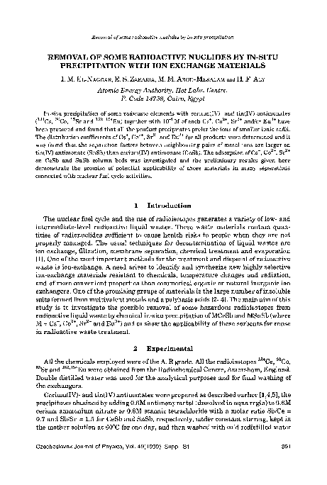 (PDF) Removal of some radioactive nuclides by in-situ precipitation ...