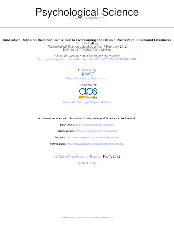 (PDF) Innovation Relies on the Obscure: A Key to Overcoming the Classic Problem of Functional ...