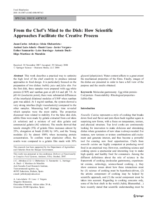 (PDF) From the Chef’s Mind to the Dish: How Scientific Approaches ...