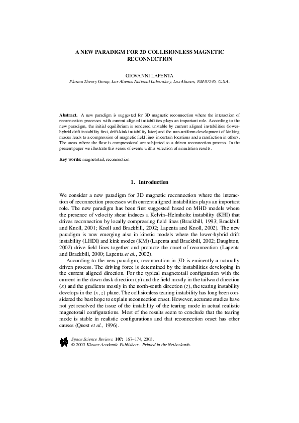 (PDF) A New Paradigm for 3D Collisionless Magnetic Reconnection