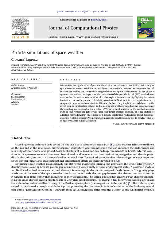 (PDF) Particle simulations of space weather