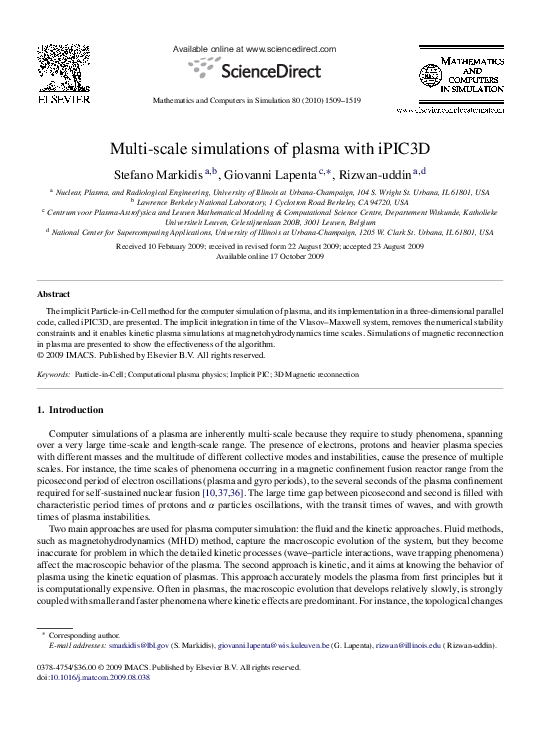(PDF) Multi-scale simulations of plasma with iPIC3D