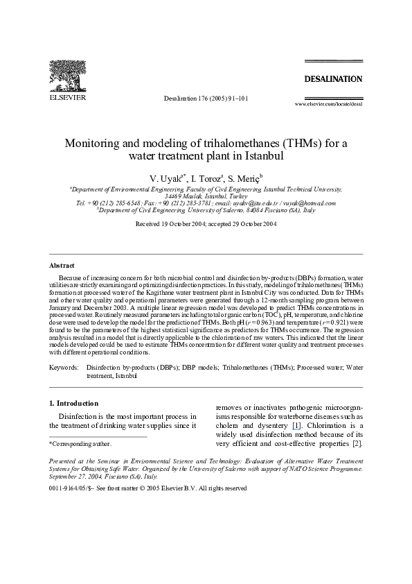 (PDF) Monitoring and modeling of trihalomethanes (THMs) for a water ...