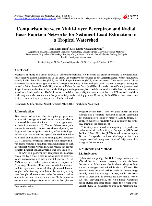 (PDF) Comparison between Multi-Layer Perceptron and Radial Basis Function Networks for Sediment ...