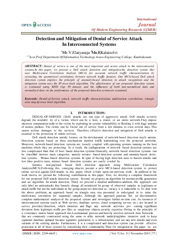 Pdf Detection And Mitigation Of Denial Of Service Attack In