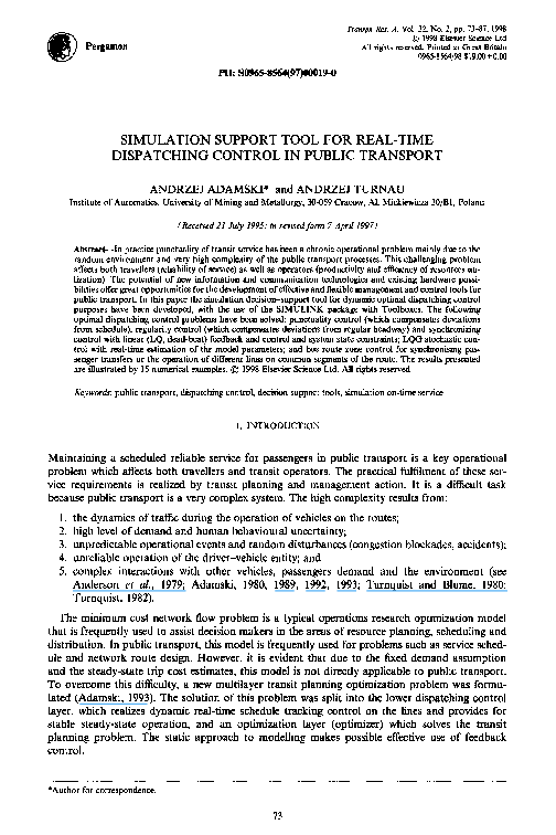 Pdf Simulation Support Tool For Real Time Dispatching Control In Public Transport