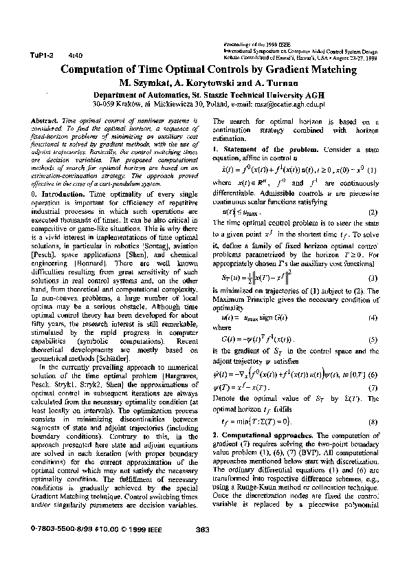 Pdf Computation Of Time Optimal Controls By Gradient Matching