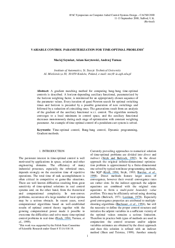 (PDF) Variable Control Parameterization for Time-Optimal Problems 1