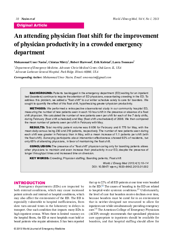(PDF) An attending physician float shift for the improvement of ...