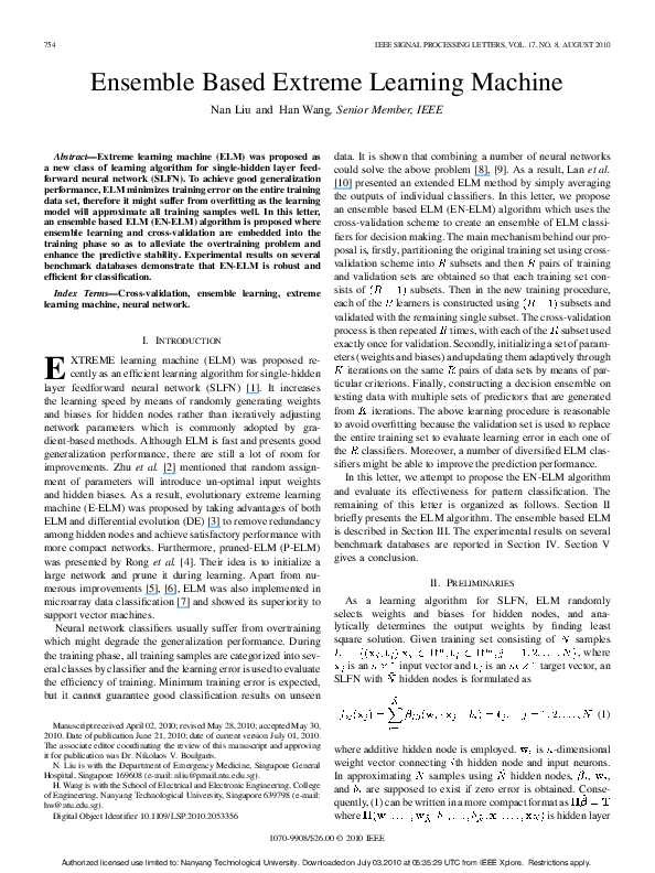 (PDF) Ensemble Based Extreme Learning Machine