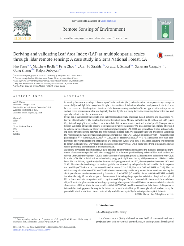 Pdf Deriving And Validating Leaf Area Index Lai At Multiple Spatial Scales Through Lidar