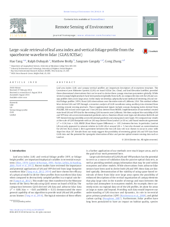 Pdf Large Scale Retrieval Of Leaf Area Index And Vertical Foliage Profile From The Spaceborne