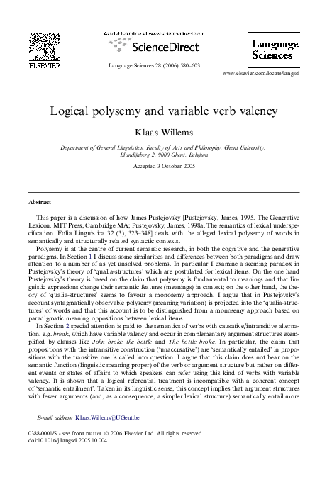 (PDF) Logical polysemy and variable verb valency