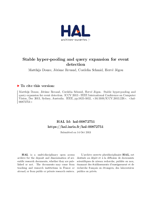 Stable hyper-pooling and query expansion for event detection