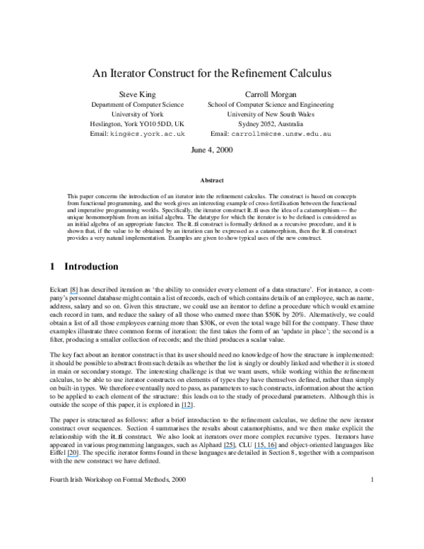 (PDF) An iterator construct for the refinement calculus