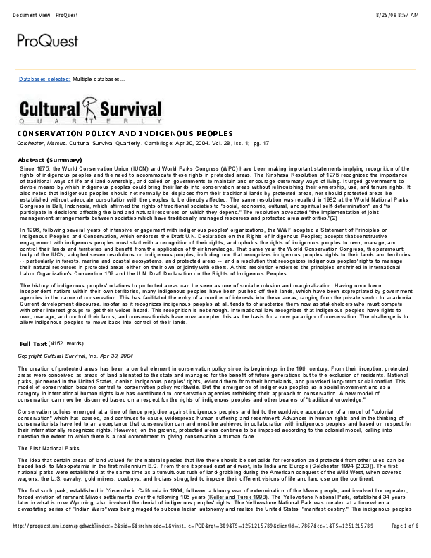 (PDF) Conservation policy and indigenous peoples