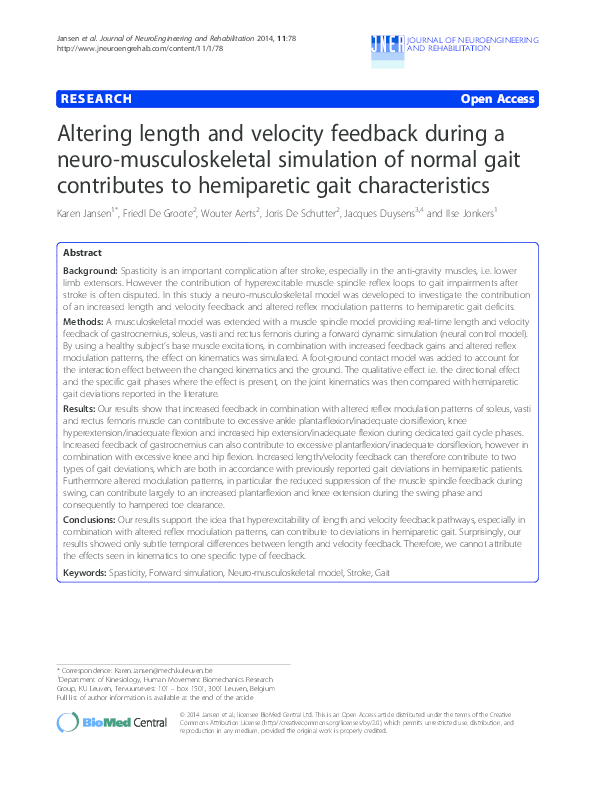 (PDF) Altering length and velocity feedback during a neuro-musculoskeletal simulation of normal ...