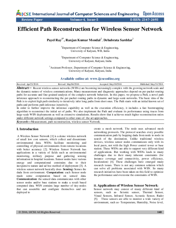 (PDF) Efficient Path Reconstruction for Wireless Sensor Network