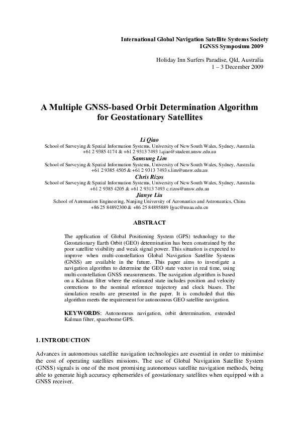 Pdf A Multiple Gnss Based Orbit Determination Algorithm For