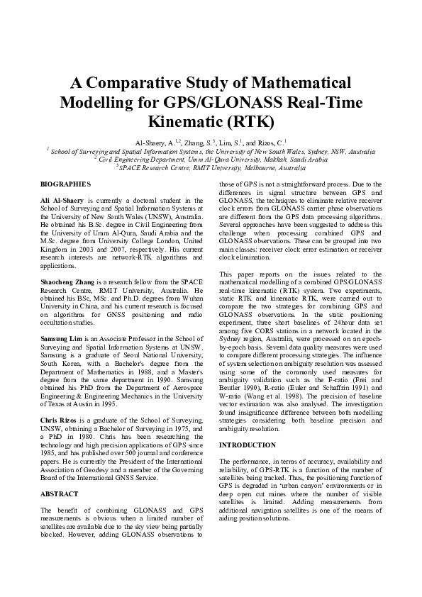 (PDF) A Comparative Study of Mathematical Modelling for GPS/GLONASS ...