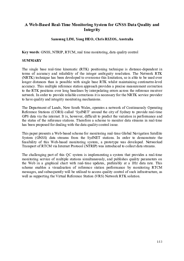 Pdf A Web Based Real Time Monitoring System For Gnss Data Quality And Integrity
