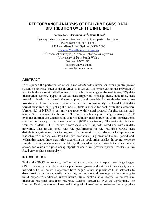 (PDF) Performance Analysis of Real-Time GNSS Data Distribution Over the Internet