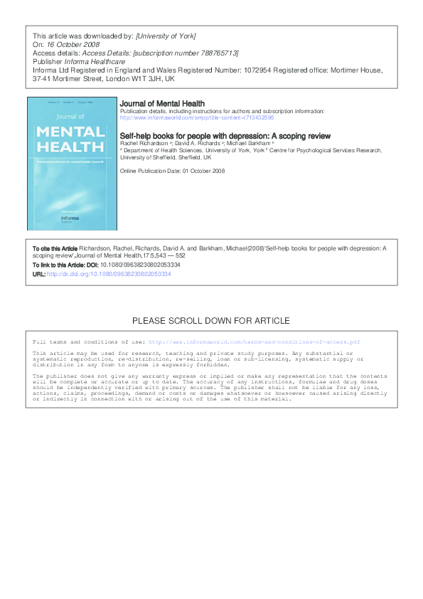 (PDF) Self-help books for people with depression: A scoping review