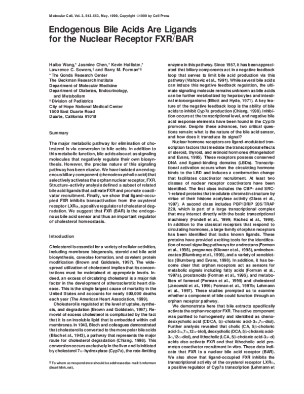 (PDF) Endogenous bile acids are ligands for the nuclear receptor FXR/BAR