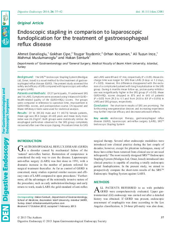 (PDF) Endoscopic stapling in comparison to laparoscopic fundoplication ...