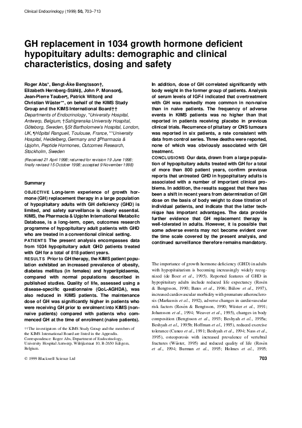 (PDF) GH replacement in 1034 growth hormone deficient hypopituitary ...