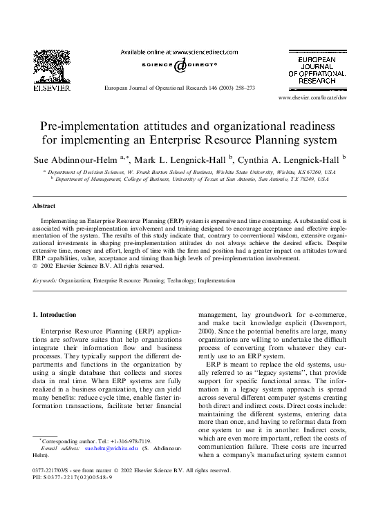 (PDF) Pre-implementation attitudes and organizational readiness for ...