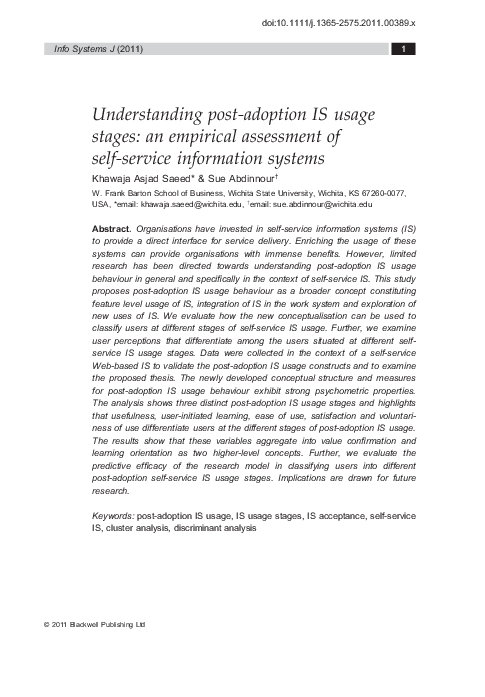 (PDF) Understanding post-adoption IS usage stages: an empirical ...