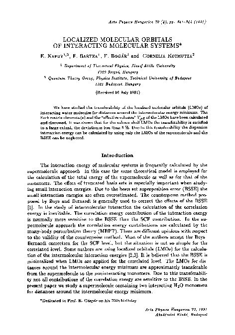 (PDF) Localized molecular orbitals of interacting molecular systems