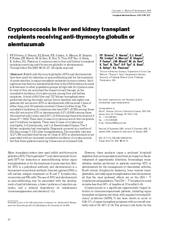 (PDF) Cryptococcosis in liver and kidney transplant recipients ...