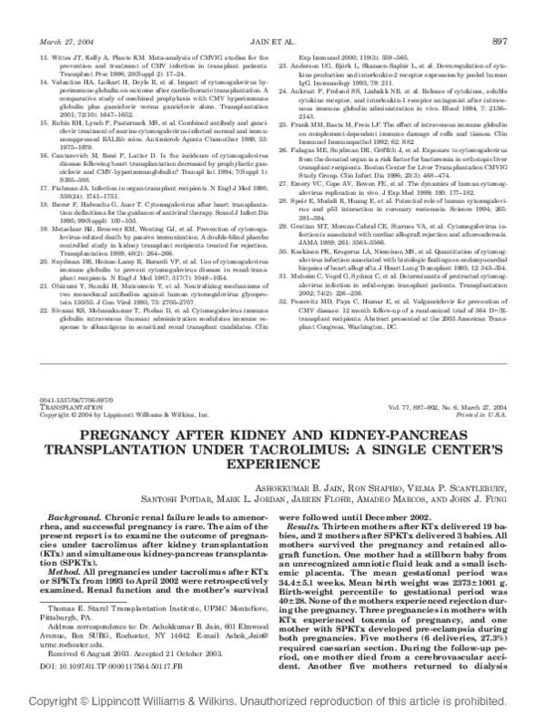 (PDF) Pregnancy after kidney and kidney-pancreas transplantation under ...