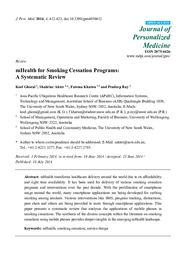 (PDF) Systematic Review of mHealth in Smoking Cessation Programs