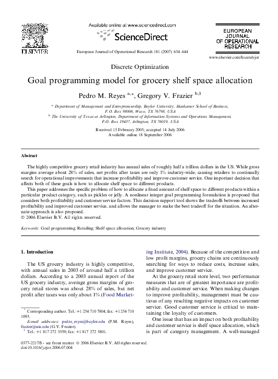(PDF) Goal programming model for grocery shelf space allocation