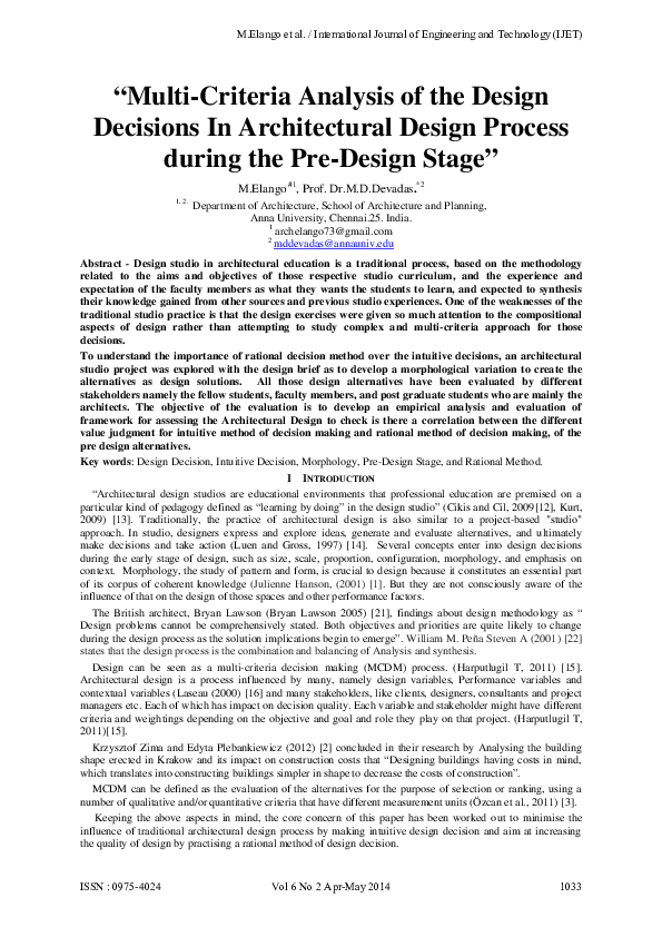 (PDF) Multi-Criteria Analysis of the Design Decisions In Architectural ...