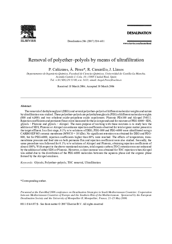 (PDF) Removal of polyether-polyols by means of ultrafiltration