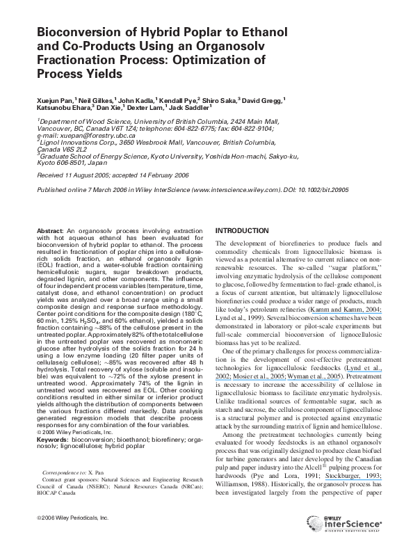 (PDF) Bioconversion of hybrid poplar to ethanol and co-products using ...