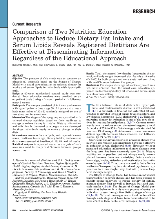 PDF Comparison Of Two Nutrition Education Approaches To Reduce PDF Comparison Of Two Nutrition Education Approaches To Reduce