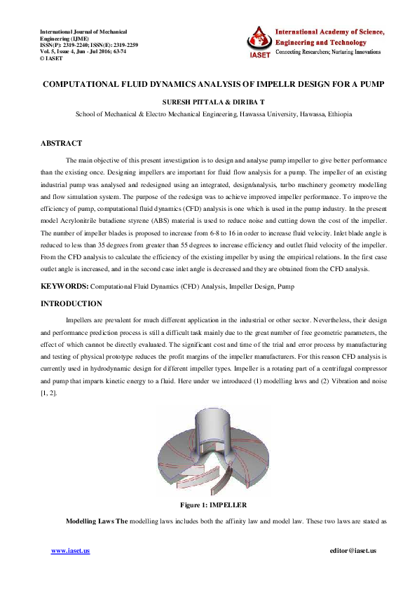 (PDF) COMPUTATIONAL FLUID DYNAMICS ANALYSIS OF IMPELLR DESIGN FOR A PUMP