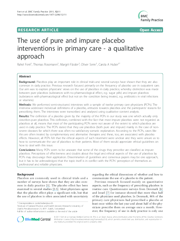(PDF) The use of pure and impure placebo interventions in primary care ...