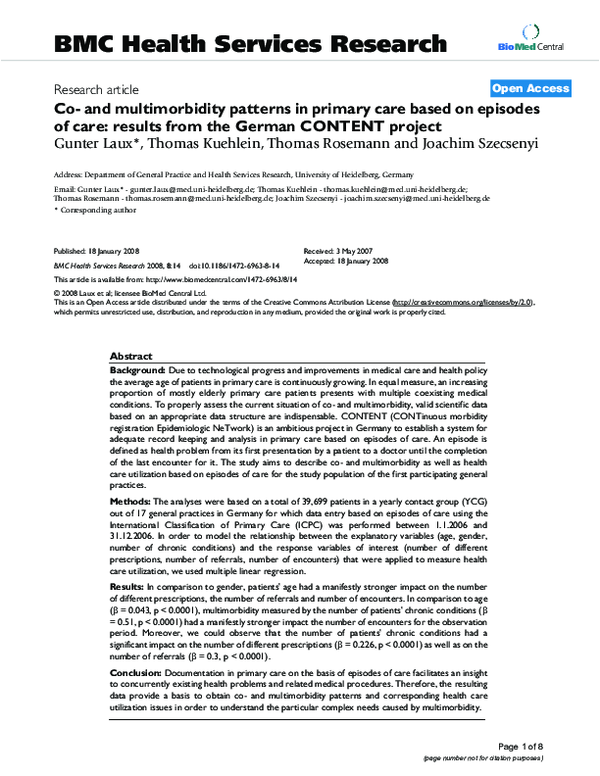 (PDF) Co- and multimorbidity patterns in primary care based on episodes of care: results from ...