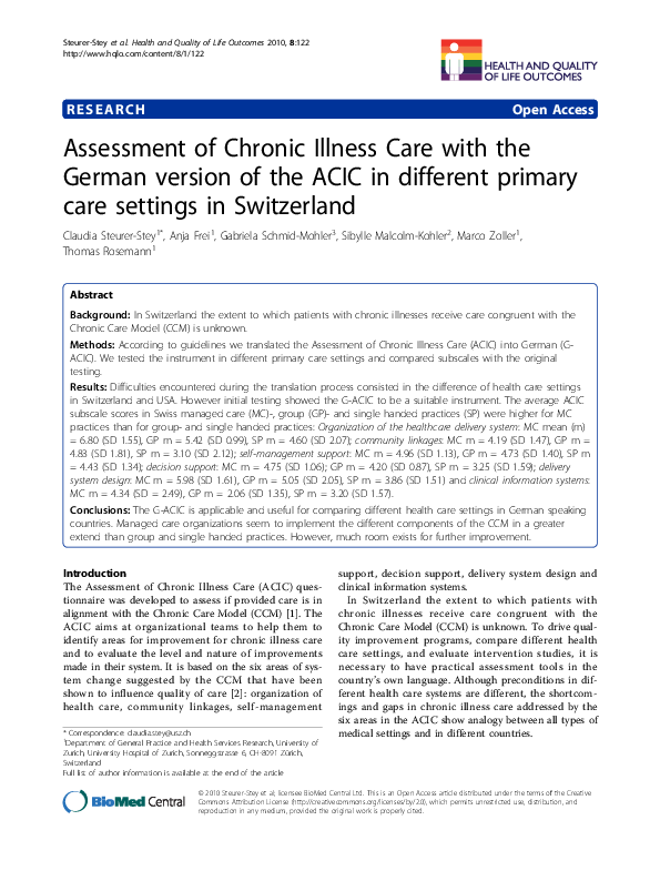 (PDF) Assessment of Chronic Illness Care with the German version of the ...