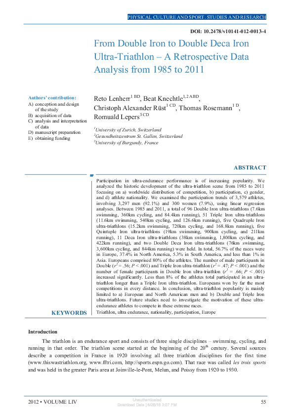 (PDF) From Double Iron to Double Deca Iron Ultra-Triathlon - A ...