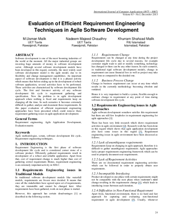 (PDF) Evaluation of Efficient Requirement Engineering Techniques in Agile Software Development