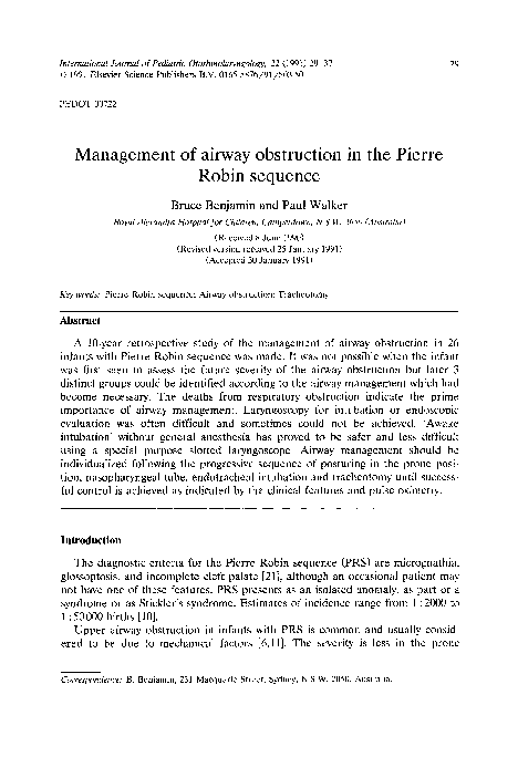 (PDF) Management of airway obstruction in the Pierre Robin sequence