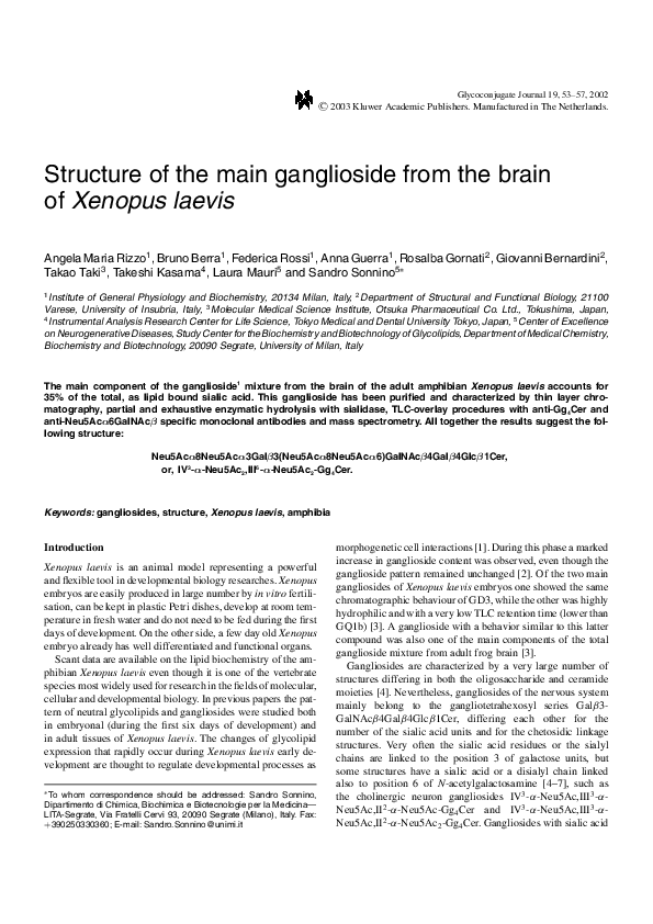 (PDF) Structure of the main ganglioside from the brain of Xenopus laevis